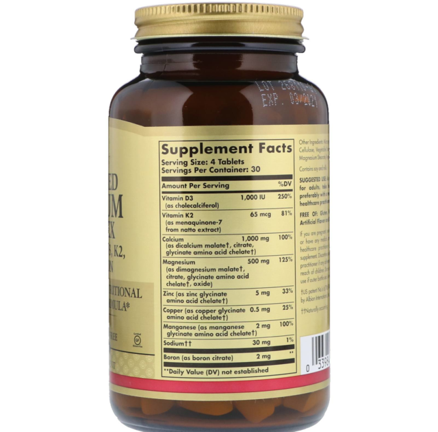 Solgar Advanced Calcium Complex + Vitamins D3, K2, Zinc, Boron